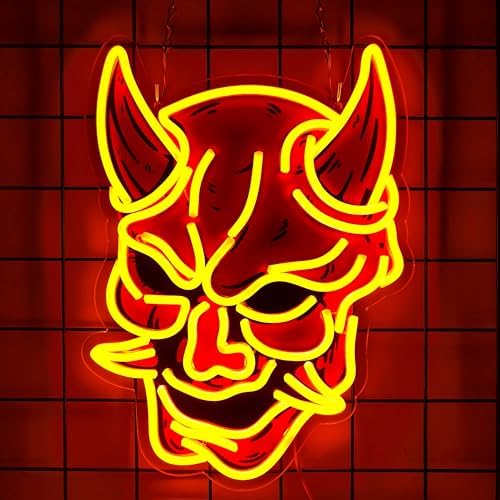 Amazon.com : Japanese Oni Mask Neon Sign for Wall Decor, Hannya Mask ...