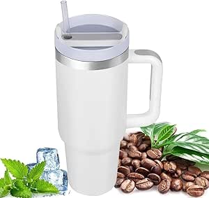 Vaso Térmico 40oz con Asa Pajita, Termo Café de Acero Inoxidable con Tapa Hermética Popote ...