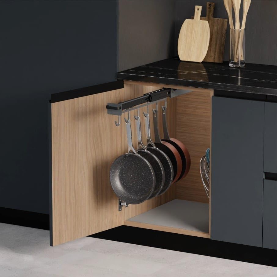 Pan Hanger Rack - Soft Close, with 6 Hooks, Weight Capacity of 20kg ...
