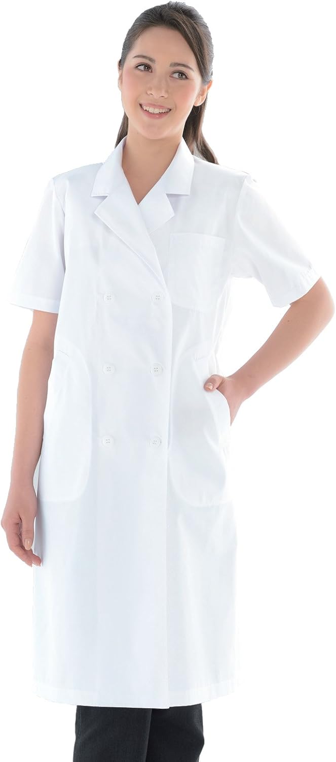 Amazon.co.jp: 診察衣 白衣 カゼン(KAZEN) 127 レディス診察衣W型半袖 サイズ：S 30：ホワイト : 産業・研究開発用品