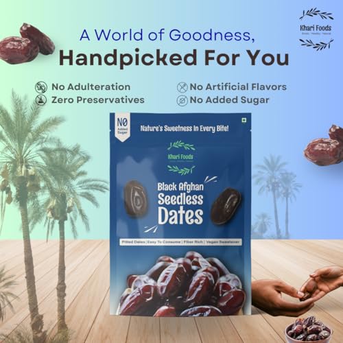 Khari Foods Premium Black Afghan Seedless Dates, Easy To Consume, High ...