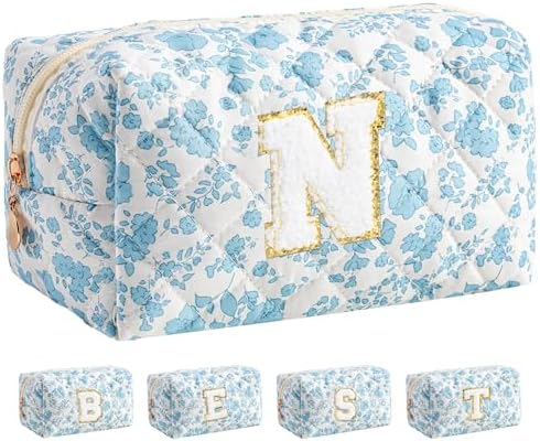 Amazon.com: HBselect Initial Makeup Bag for Women, Quilted Cosmetic ...