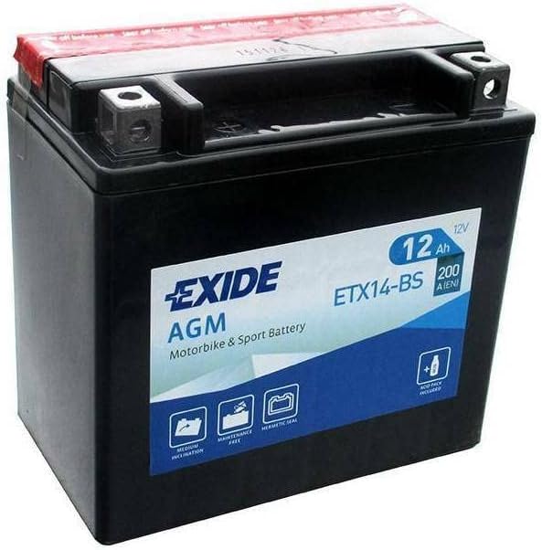 EXIDE AGM ETX14-BS Motorcycle Motorbike Battery - Sealed & Activated ...