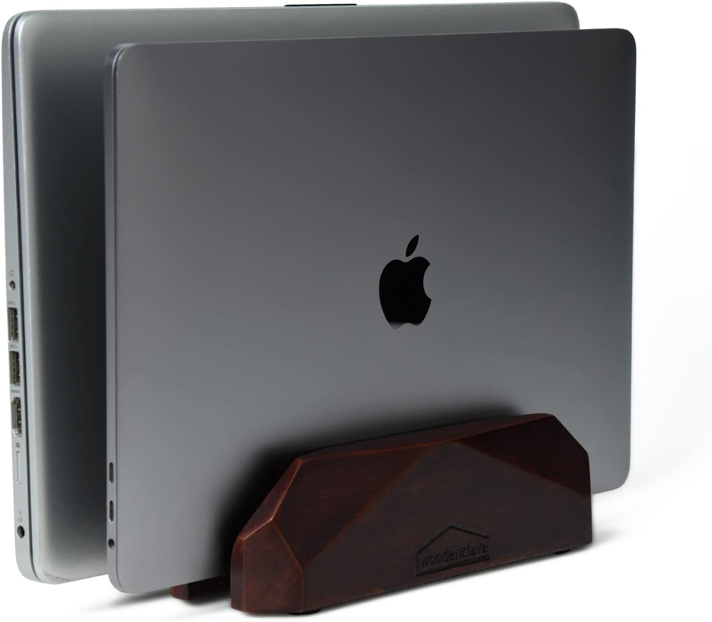 WOODENCLAVE Dual Laptop Vertical Stand, Natural Wood, Adjustable Dock ...