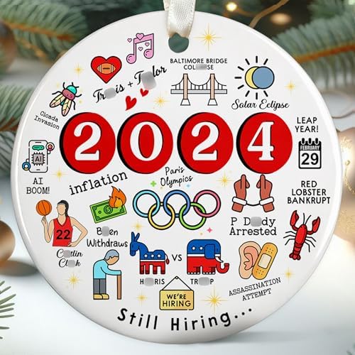 Amazon.com: Christmas Ornaments 2024,Year in Review Ceramic Ornament ...