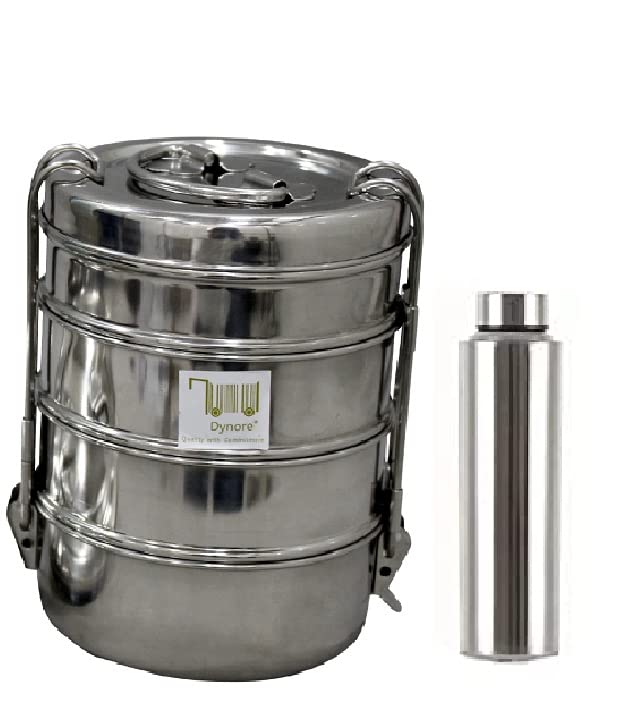 Buy Dynore Stainless Steel 4 Tier Tiffin with 500 ml of Water Bottle ...