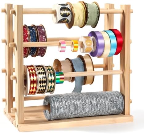 Amazon.com: NewEle Two-row Ribbon Holder Organizer Rack - Wooden Ribbon ...