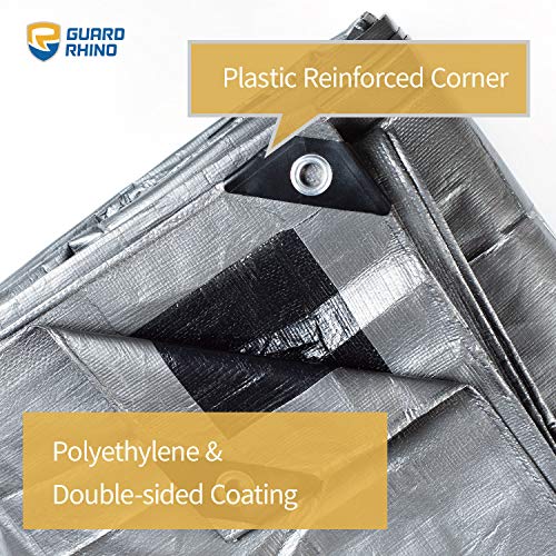 GUARD RHINO Heavy Duty Tarp 12x16 Feet Silver/Black Multi Purpose Thick ...