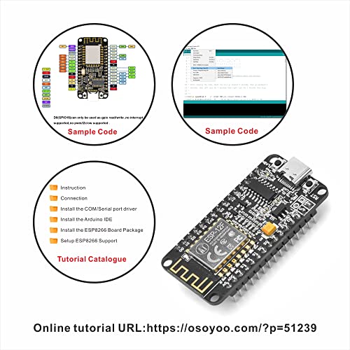 OSOYOO NodeMCU Module USB-C ESP8266 ESP-12F WiFi Development Board with CH340 for Arduino IDE ...