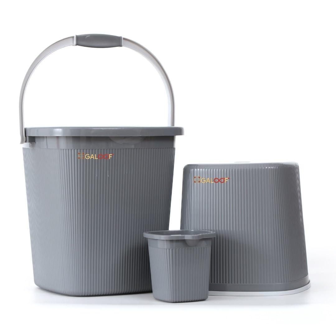 GALOOF 3pc Bathroom Bucket Set | Big Stool, Mug (1.5 L) and 25 Liter ...