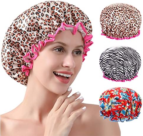 Amazon.com : 3 Packs Shower Cap, Large Shower Caps for Women Eusable ...