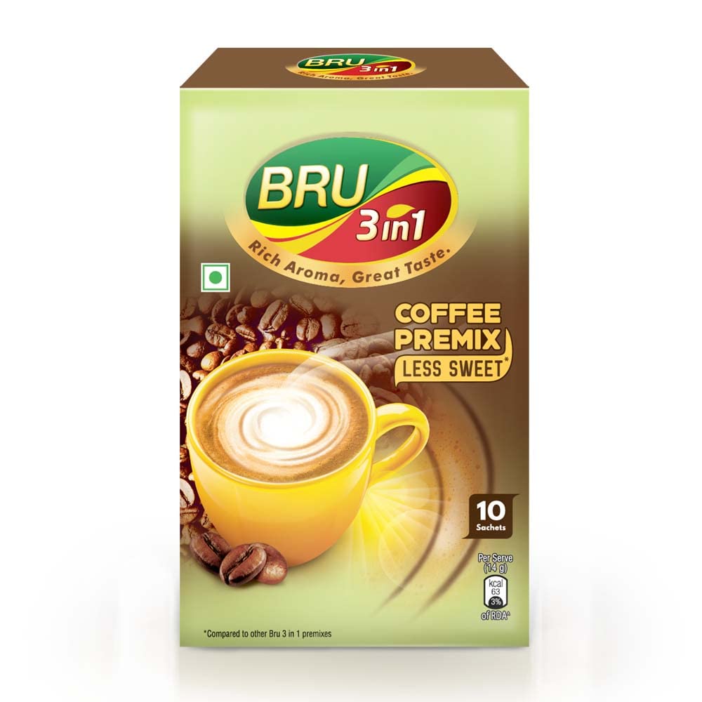 Buy BRU 3 in 1 Less Sweet Premix Instant Coffee with Milk Powder ...