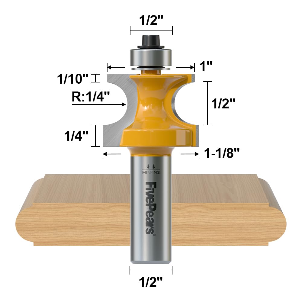 Snapklik.com : Fivepears Bullnose Router Bit Set 1/2 Shank, Bearing ...