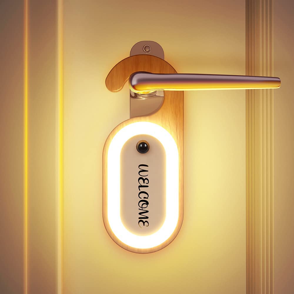 Portable Motion Sensor Light，Doorknob Message Board Night Light,Wooden ...