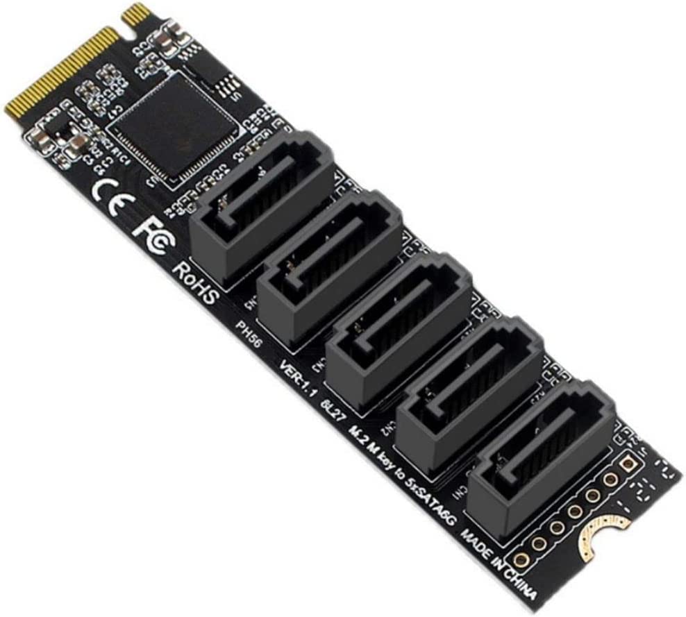 Snapklik.com : M.2 NVME Key-M To 5 Ports SATA3 Expansion Card JMB585