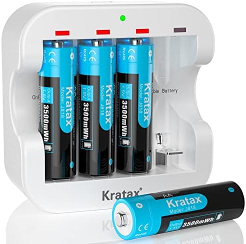 Lithium AA Battery With Charger, 4 Pieces 1.5V 3400mWh AA Batteries ...