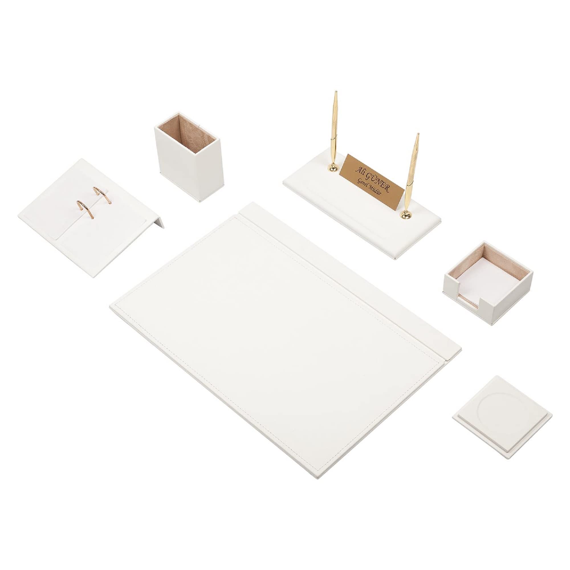 Amazon.com : MOOGCO White Leather Desk Set - Desk Pad - Note Paper ...