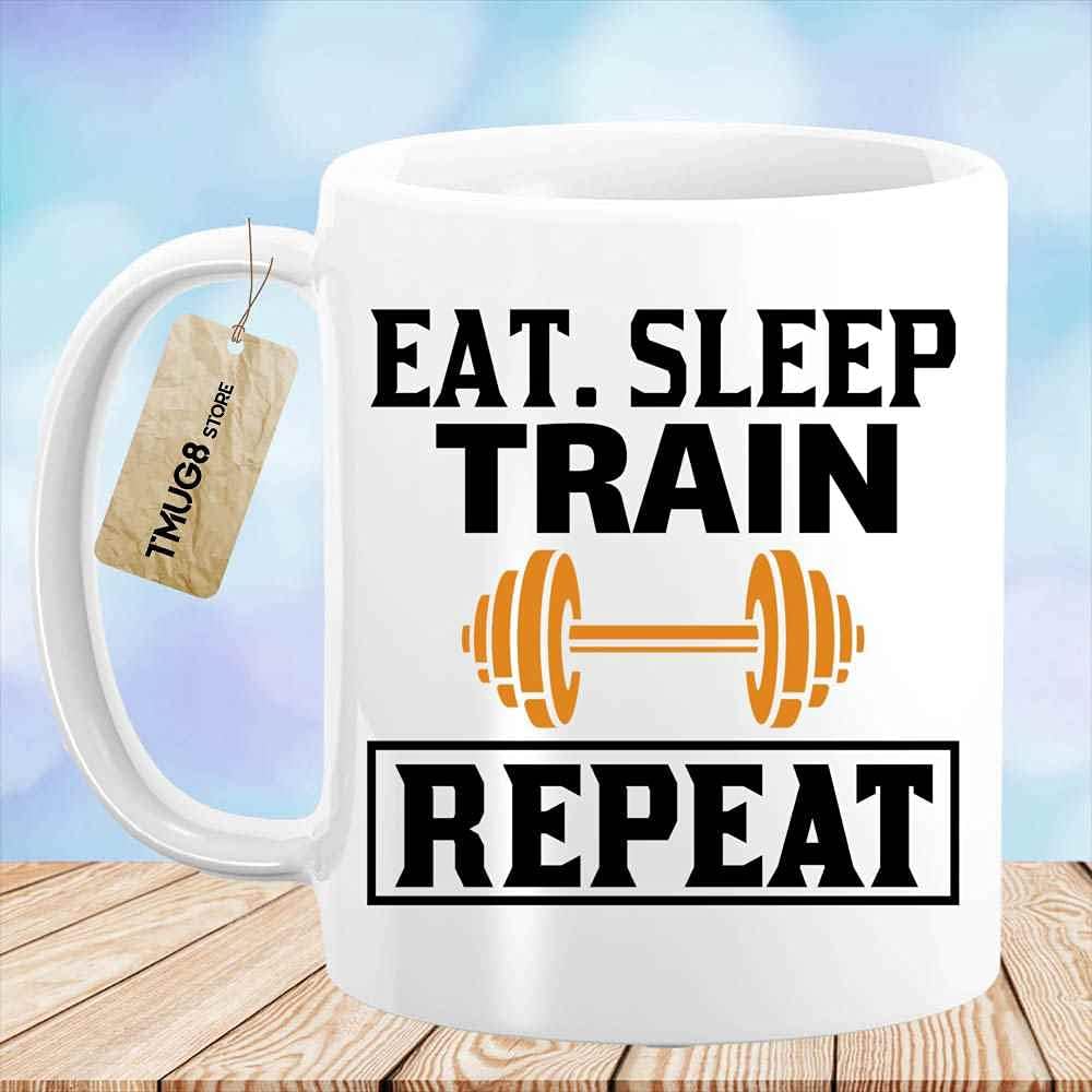 Amazon.com: Fitness Coffee Mug, Workout Mug, Trainer Cup - Eat Sleep ...