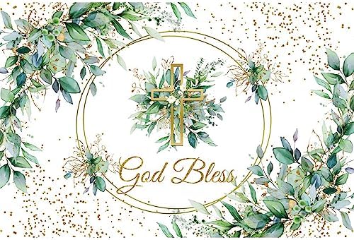 Amazon.com : 10x8ft Vinyl God Bless Backdrop Gold Ring Green Eucalyptus ...