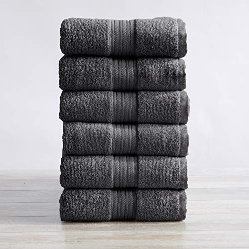 Great Bay Home Dark Grey Hand Towel Set, 6 Pack Quick Dry Hand Towel ...