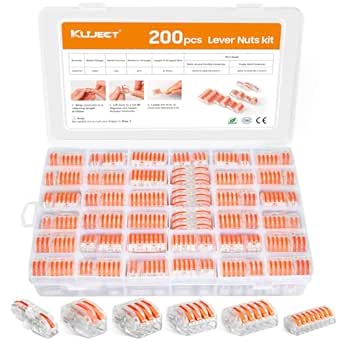 Kuject 200PCS Lever Wire Nuts Connectors Kit with 2/3/4/5/8 Conductor ...