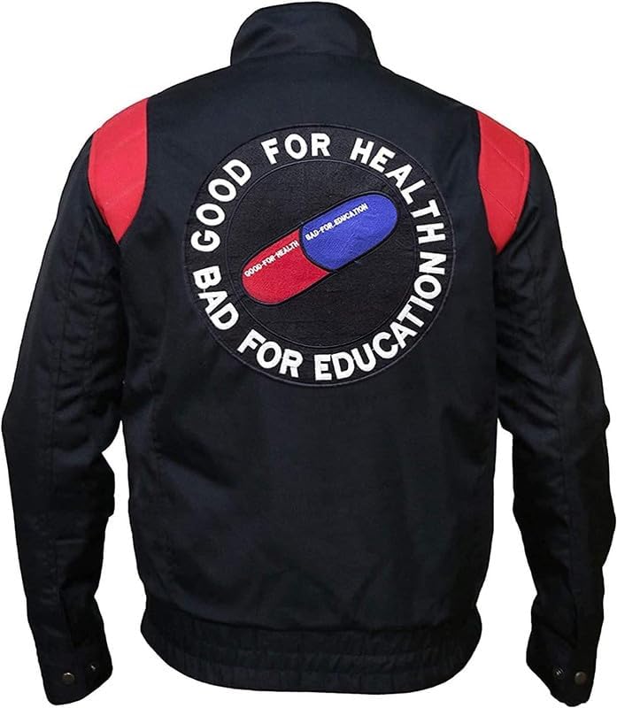 LP-FACON Mens Capsule Logo Pill Biker Bomber Faux Leather Jacket Red/Black