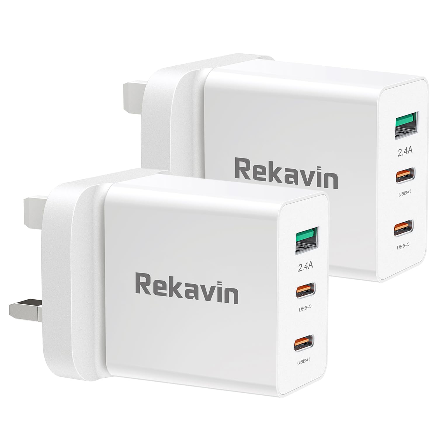 2 Pack USB Plug UK 3 Pin Mains Charger,Rekavin Multi USB Charger Plug ...