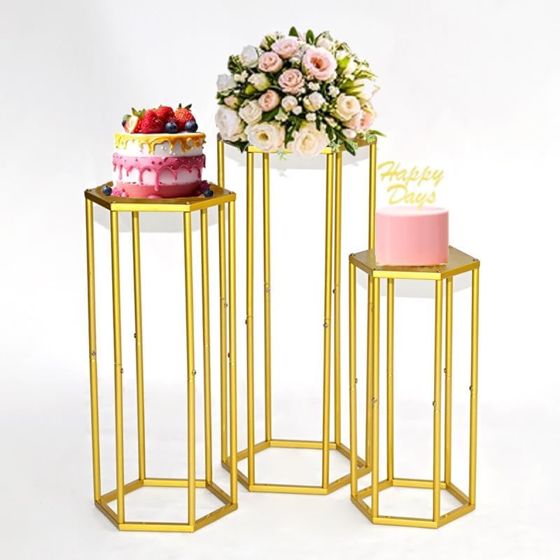 Amazon.com: JOIN MATCH Gold Hexagon Pedestal Cylinder Stands Set of 3 ...