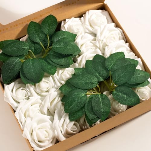 Amazon.com: HappyHapi 50Pcs Artificial Flowers Roses Bulk Burgundy Foam ...