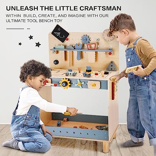 Snapklik.com : Deluxe Wooden Toy Workbench For Kids, 69 Pieces Tool Playset