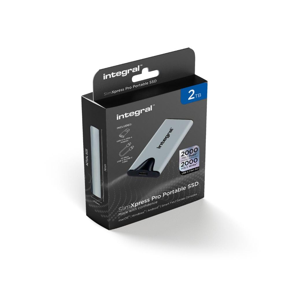 Integral SlimXpress Pro 2TB Portable SSD: 2000MB/s Read/Write, USB 3.2 ...