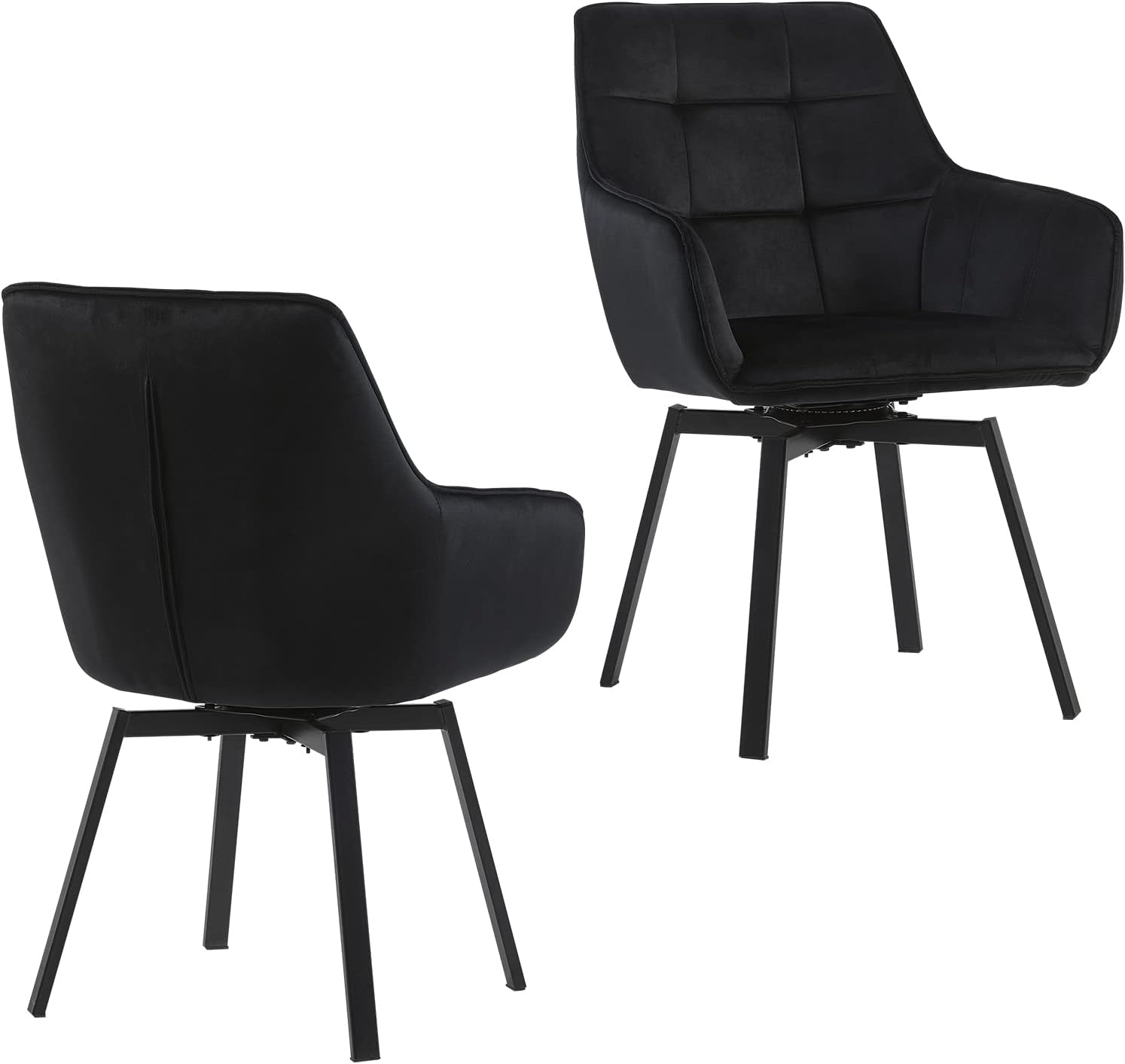 LEMROE Set di 2 sedie da pranzo girevoli a 360° in velluto nero imbottito senza ruote, sedia ...