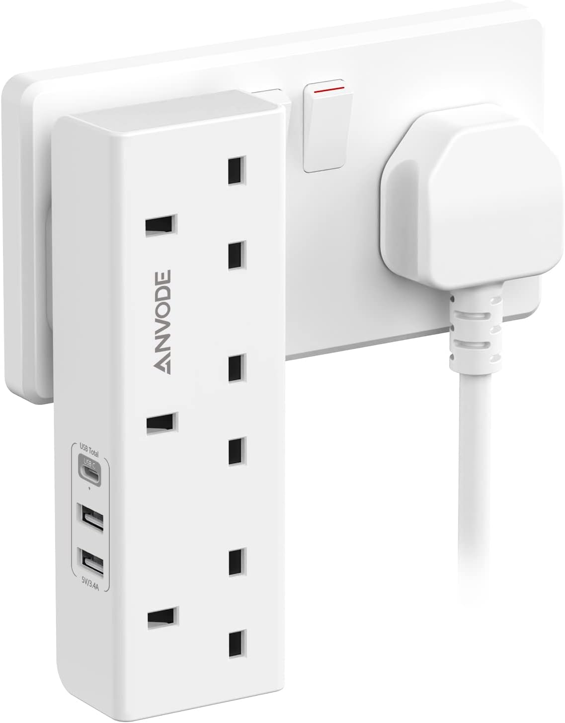 KAV 3 Way Plug Adaptor UK - Triple Plug Splitter Socket, Multi-Plug ...