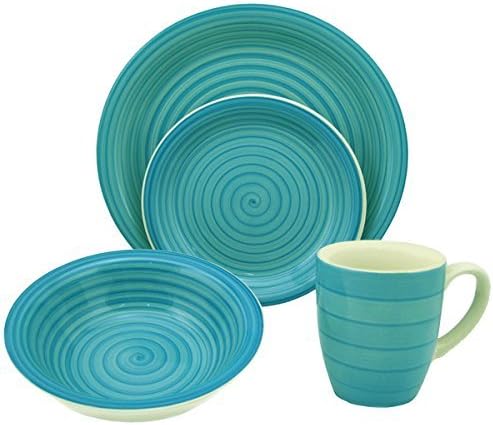 Amazon.com | Blue 16-Piece Blue Swirl Stoneware Dinnerware Set ...