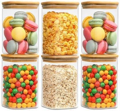 Buy ORBIT HOUSE Square Glass Jar wooden lid for Food Storage Containers ...