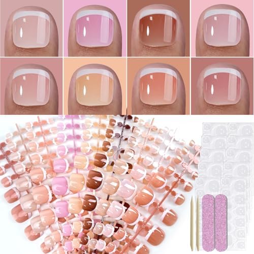 Amazon.com: Press on Toenails French Tips Toe Nail Press ons Fake Toe ...