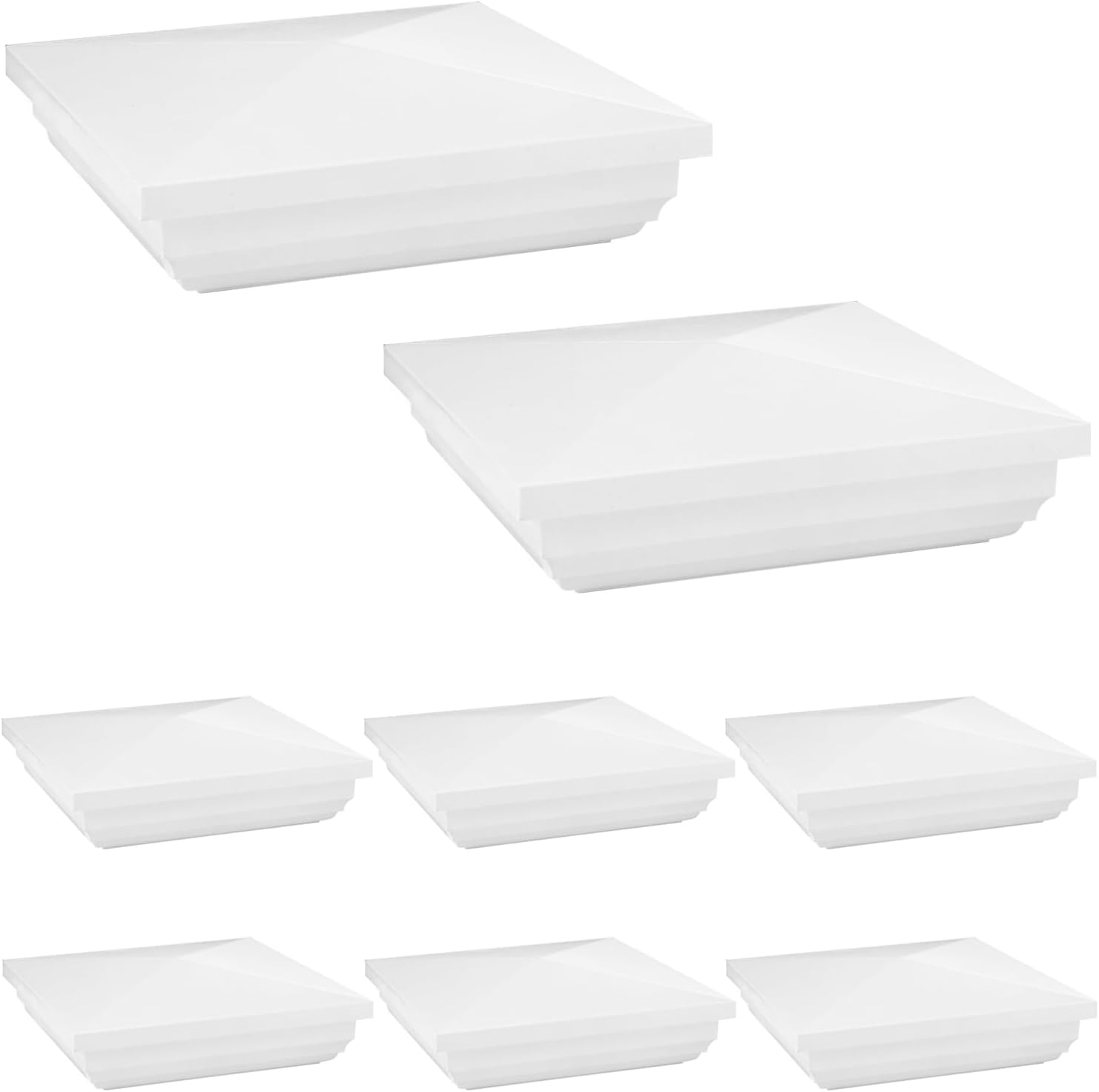QWORK Vinyl Fence Post Cap, 8 Pack 5" x 5" PVC Square Fence Post Top ...