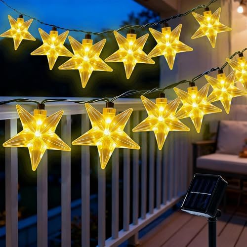 50 LED Solar Star Lights Outdoor, 30.67FT Star Twinkle Lights Outdoor ...