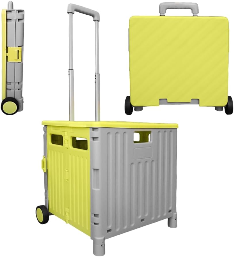 Berry 50L Foldable Shopping Trolley - Yellow & Grey, 40KG Plastic ...