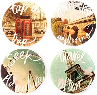 Amazon.com | Godinger Round Coasters Gold Edge, Marble Coaster Set ...