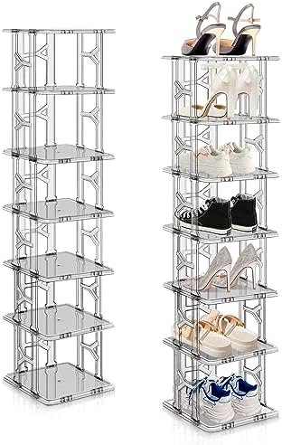 JOENCOST Shoe Rack for Closet, Plastic Vertical Shoe Organizer, Small ...