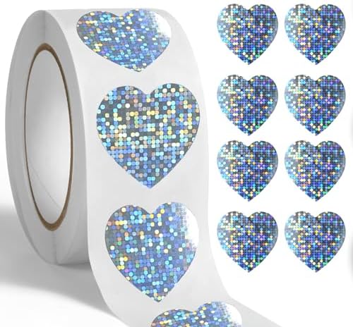 Amazon.com: 500Pcs Holographic Glitter Silver Heart Stickers,1Inch ...