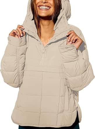Women's Quilted Pullover Puffer Jacket Lightweight Packable Hooded ...