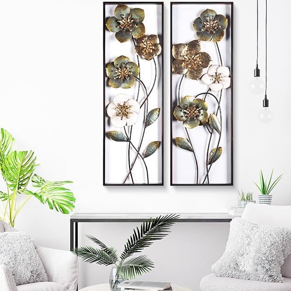 HOME AND CRAFTS Metal Multicolor Wall Decor, Set of 2 Large Metal Leaf ...