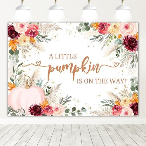 Amazon.com : Mocsicka Little Pumpkin Baby Shower Backdrop Burgundy Pink ...