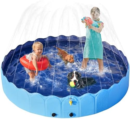 Yaheetech Foldable Dog Paddling Pool with Sprinkler Collapsible Dog ...