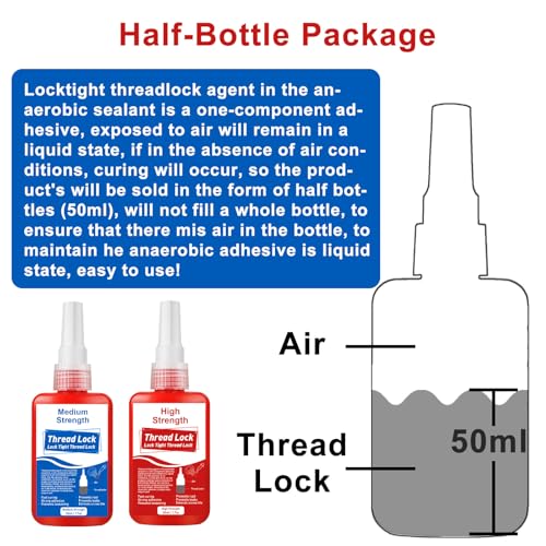Thread Lock High Strength+Medium Strength, 100ml Locktight Threadlock ...