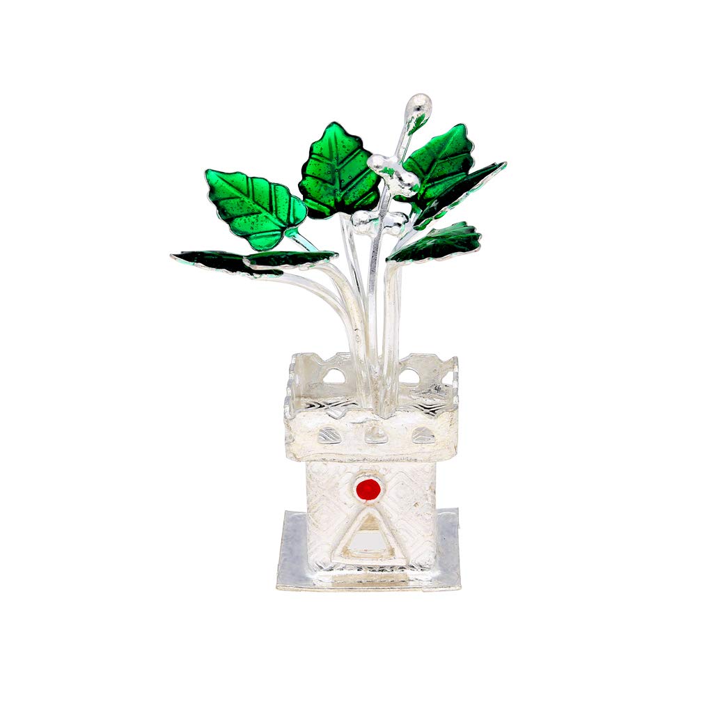Silver Tulsi Tree For Pooja In Inches Height Medium Size