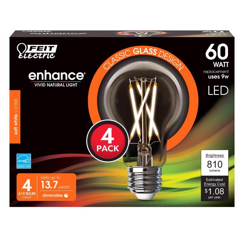Feit Electric 3011614 60W A19 E26 Filament LED Bulb - Soft White - Pack ...