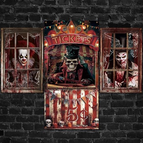 Amazon.com: Fanfanwin 3 Pcs Halloween Evil Circus Window Door Covers ...